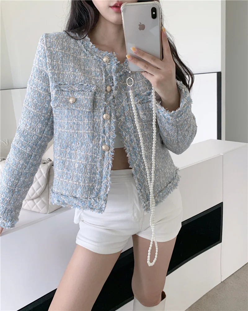 New-Fashion-Korean-Chic-Vintage-Tweed-Woolen-Jacket-Coat-Women-Autumn ...
