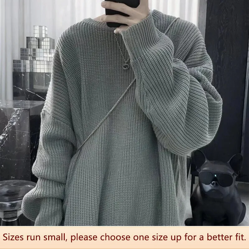 Loose Slim Fit Men Black Wool Sweater Autumn Winter Couple Style Thick ...