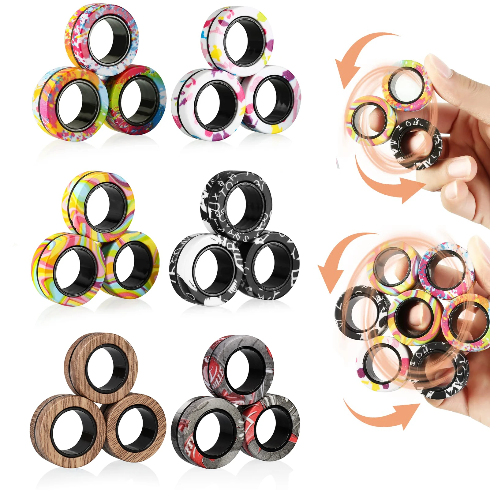 Yishidany 3pcs Magnetic Ring Fidget Spinner Toys Set Fingers Magnet ...