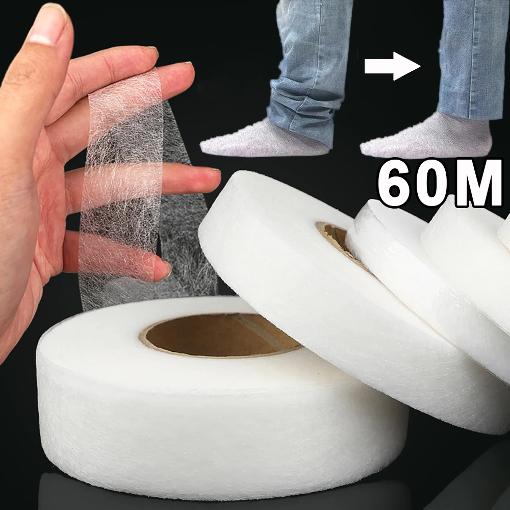 60M Double-sided Non-woven Interlining Adhesive Tape Iron On Hem Tape Edge Shorten Repair Pants ...