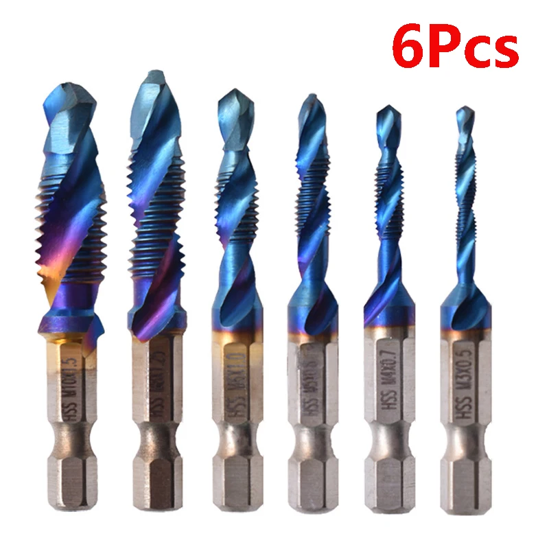 6pcs M3-M10 Screw Tap Drill Bits Hss Taps Countersink Deburr Set Metric ...