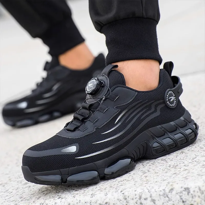 Rotary Button Safety Shoes Men Steel Toe Sneakers Puncture Proof Work ...