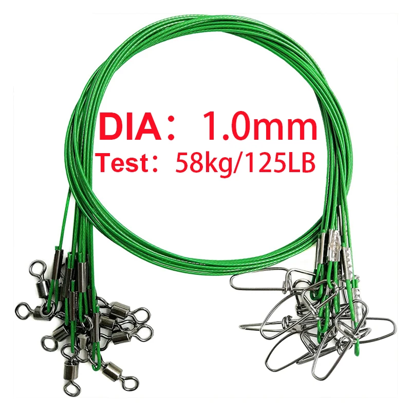 10pcs Sea Fishing Steel Wire Leader Line 125LB 1.0mm Big Size Anti-bite ...
