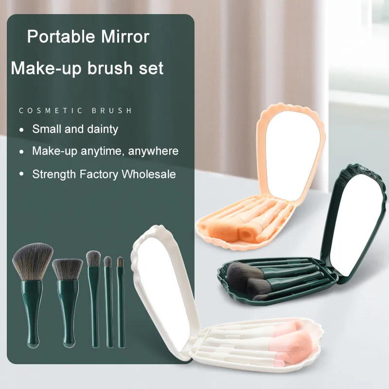 5Pcs-Shell-Makeup-Brushes-Set-with-Mirror-Makeup-Powder-Brush-Eyeshadow ...