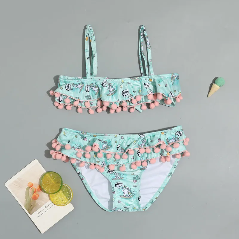 2022 Girls Split Swimsuits Cute Shoulder Swimsuit Children Swimwear ...