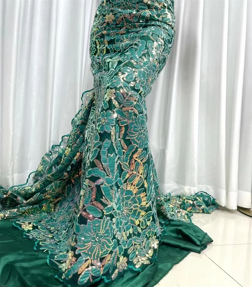 Fashion-African-Lace-Fabric-green-Sequin-Beaded-Tulle-Mesh-Embroidery ...