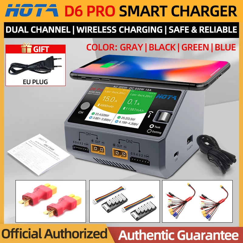 HOTA D6 Pro Smart Charger Dual Channel AC200W DC650W US/EU 15A Lipo ...