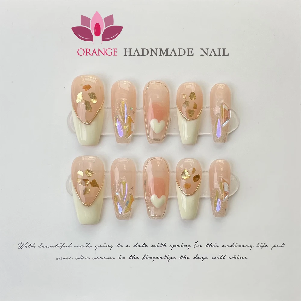 Handmade-Press-On-Nails-Medium-Length-Coffin-French-Designed-Full-Cover ...