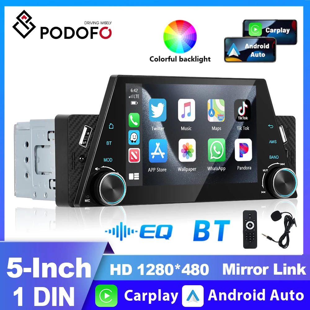 Podofo-5-inch-Autoradio-1-Din-Car-Radio-CarPlay-Multimedia-Player-Wince ...