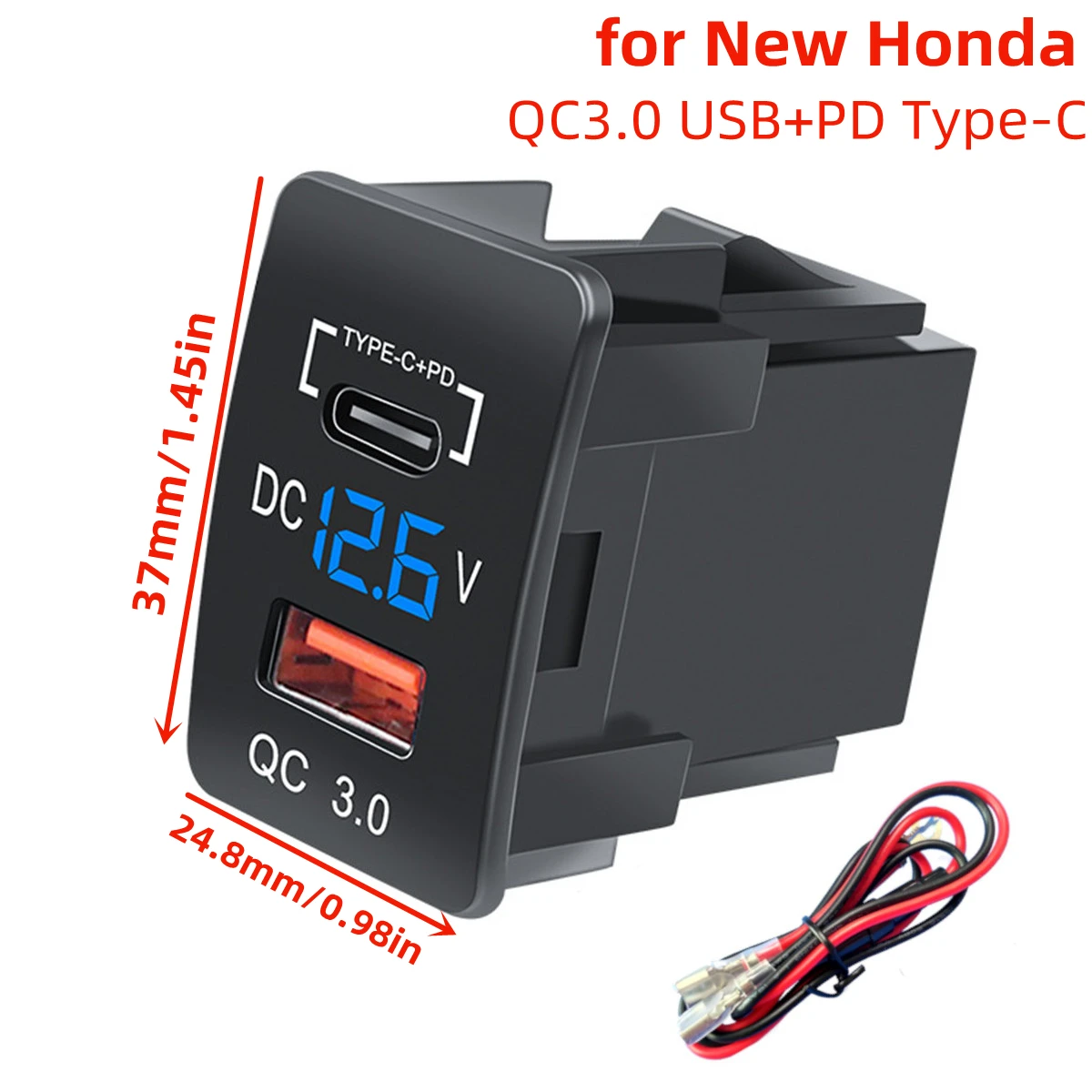 25x37mm QC3.0 USB PD Type-C Car Charger Socket Fast Charge for New ...