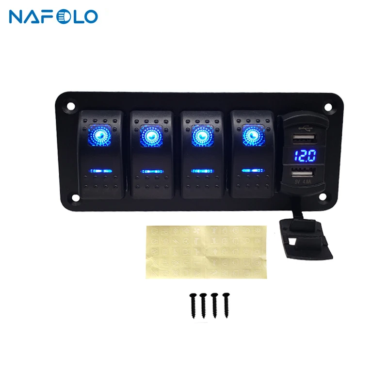 Car-Rocker-Switch-Panel-Digital-Voltmeter-Dual-USB-Port-12V-Outlet ...