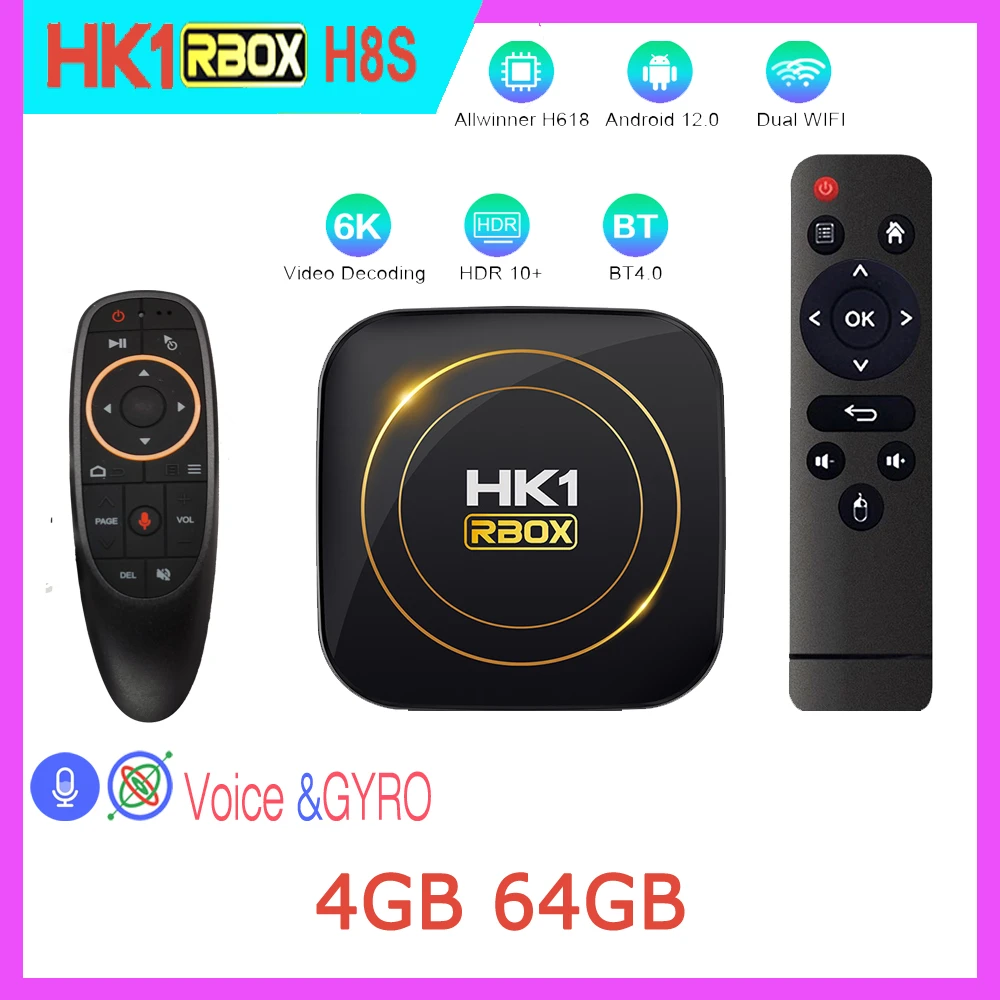 HK1 RBOX H8S Android 12.0 Smart TV Box Allwinner H618 Quadcore Cortex-A53 6K LAN 100M BT4.0 Dual ...