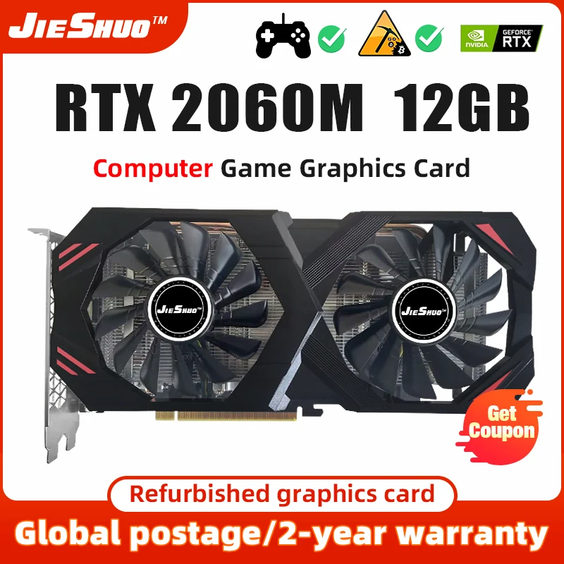 JESHUO-gráficos para juegos NVIDIA RTX 2060 M, 12GB, GDDR6, GPU, 192 ...