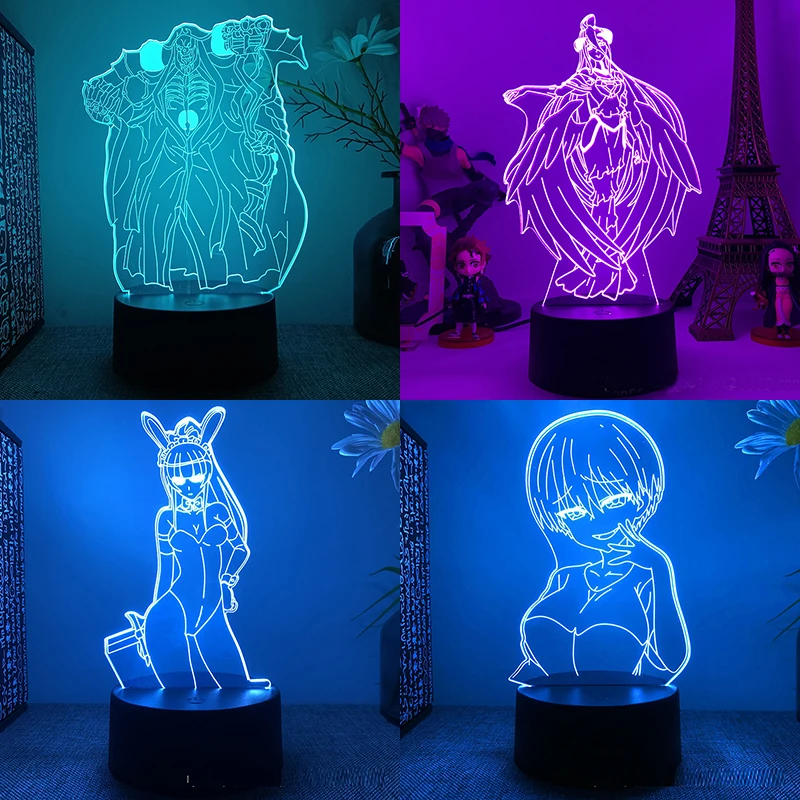 Overlord Ainz Albedo Anime Figure 3d Led Lamp For Bedroom Manga Night ...