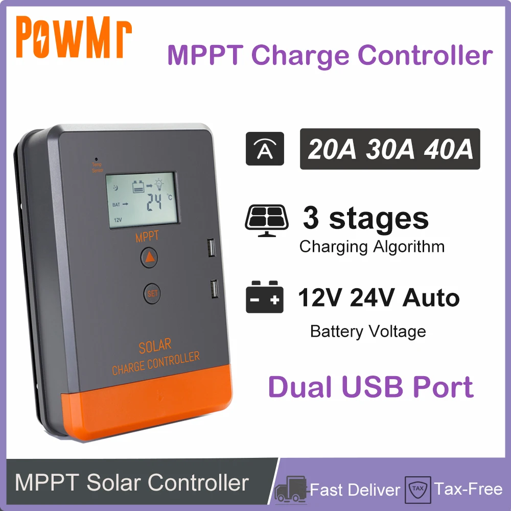 PowMr 20A 30A 40A MPPT Solar Charger Controller 12V 24V Auto Battery ...