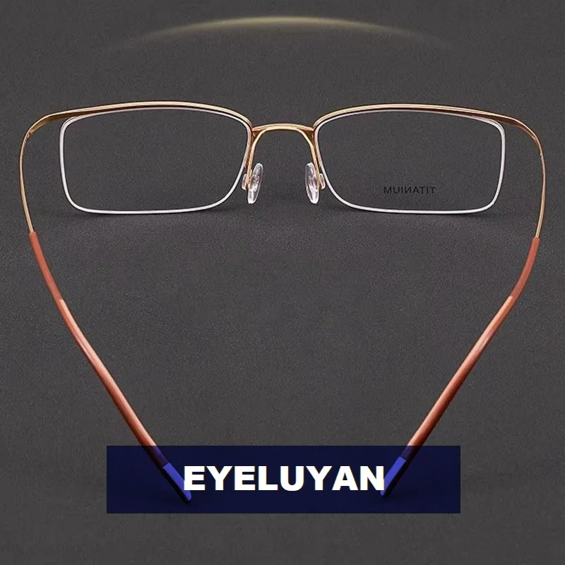EYELUYAN Pure Titanium Eyebrow Glasses Frame Men Square Eyeglasses ...