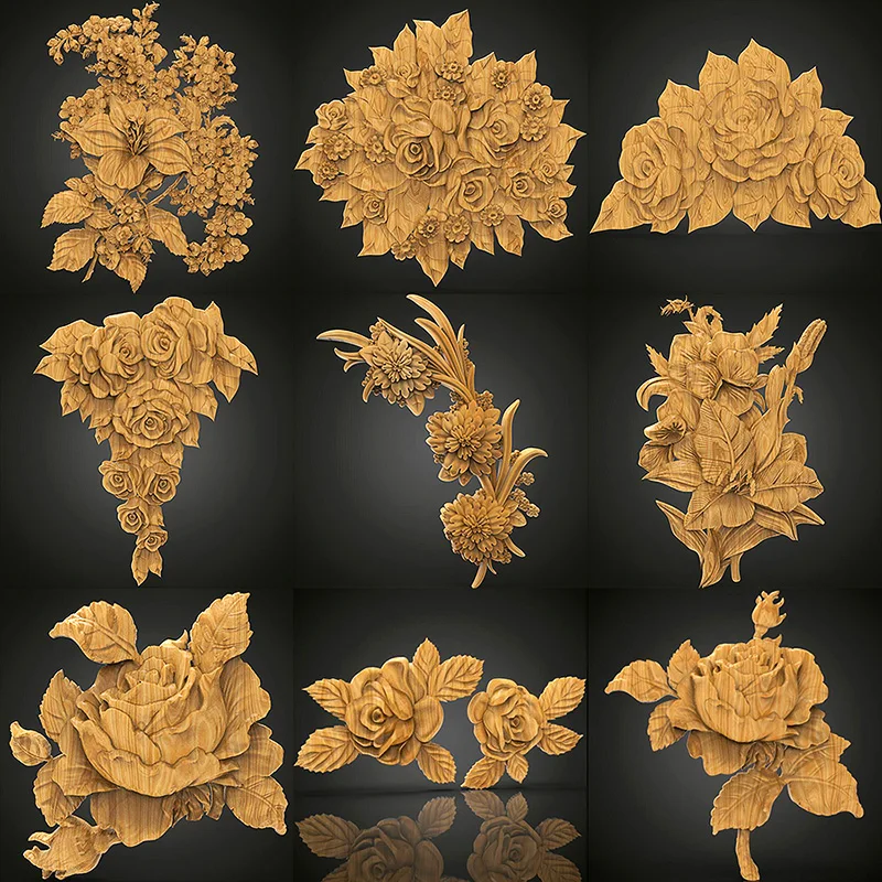 12pcs-Flower-Pattern-3D-Model-Relief-Rose-in-STL-Format-for-CNC-Router ...