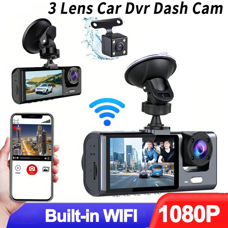 FHD Dash Cam WIFI 3 lens Car Black Box Rear View Lens With 32GB SD Card ...