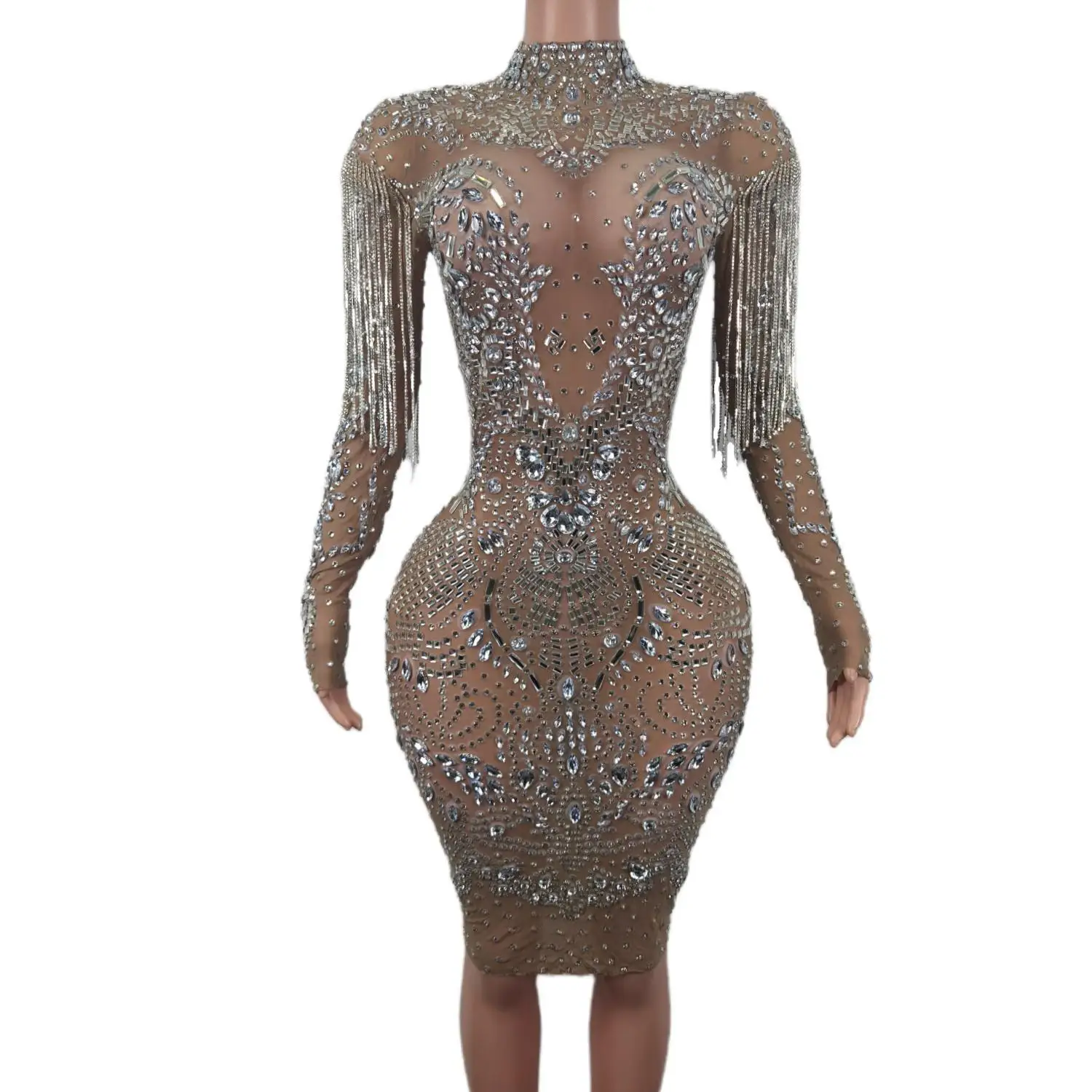 Sexy-Sheer-See-Through-Rhinestone-Dress-Women-Birthday-Cocktail-Formal-Gowns-Mini-Black-Girls ...