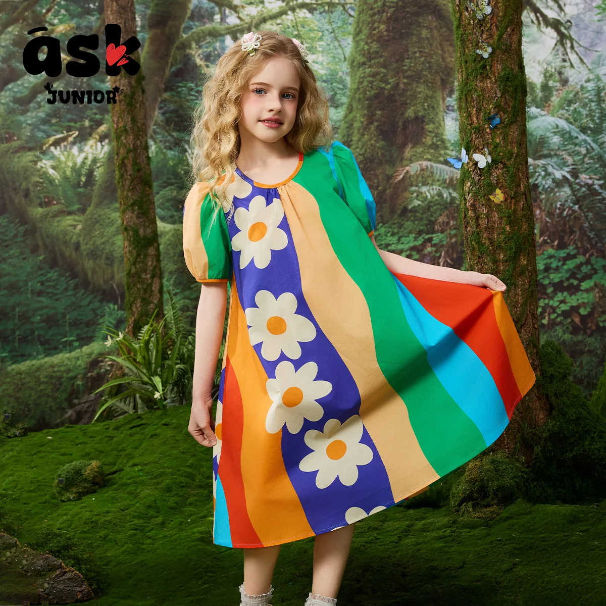 Tween Girls Summer Bubble Sleeve Contrast Color Seaside Vacation Dress ...