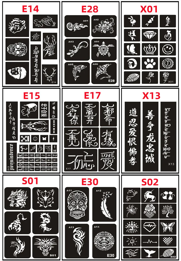 Pochoirs de crâne d'aérographe bricolage,modèle de doigt au henné ...