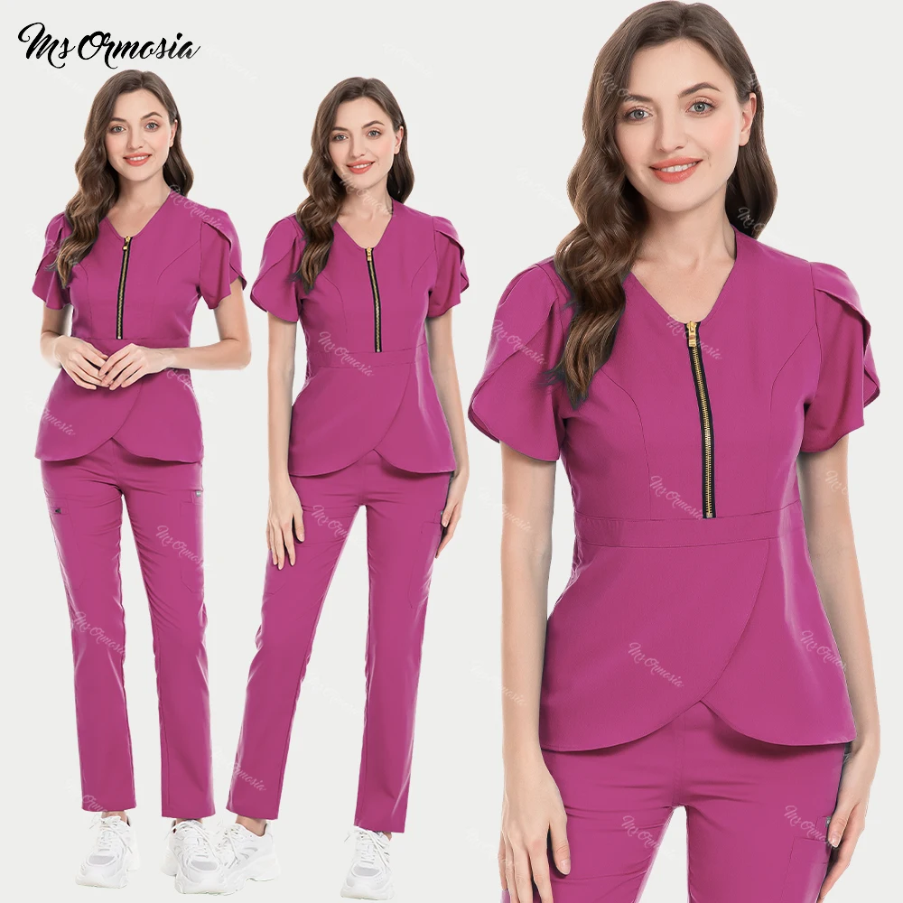 Uniformes-de-enfermera-mujer-Medical-Scrubs-Nurse-Uniforms-Beauty-Top-Straight-Pant-Nursing-Set ...