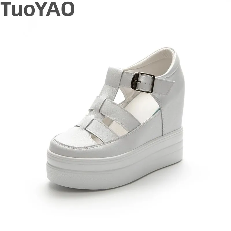 11cm-Genuine-Leather-Round-Toe-Women-Boots-Platform-Wedge-Breathable ...