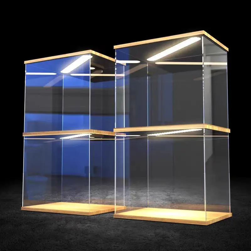 Wooden-Figure-Display-Cabinet-With-LED-Light-Clear-Acrylic-Dust-Display ...