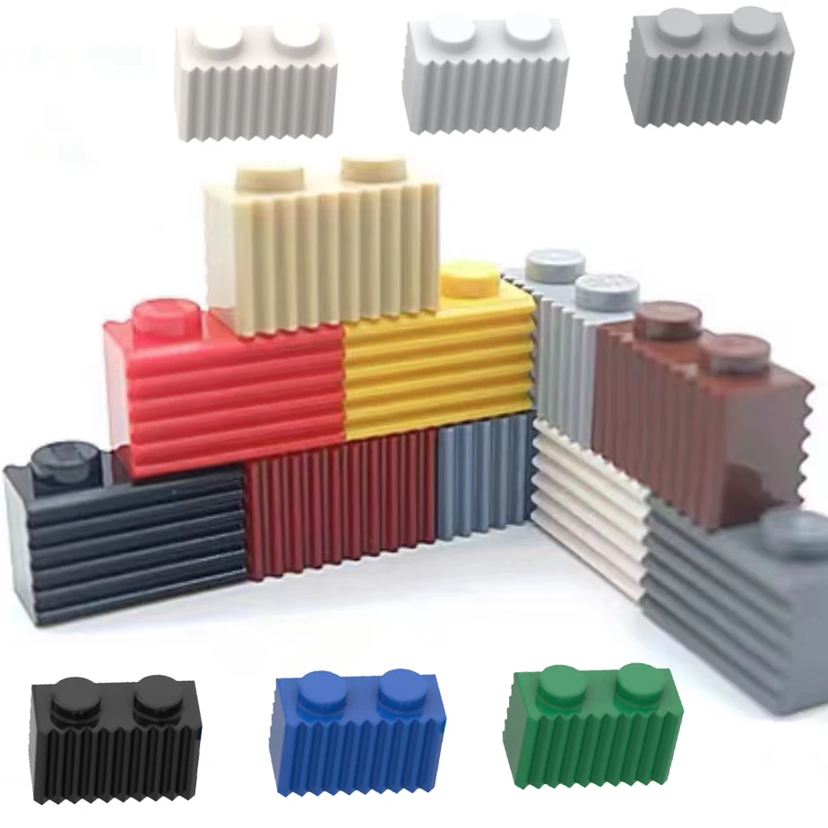 100 Pcs MOC Parts 2877 Brick Modified 1x2 with Grille / Fluted Profile ...