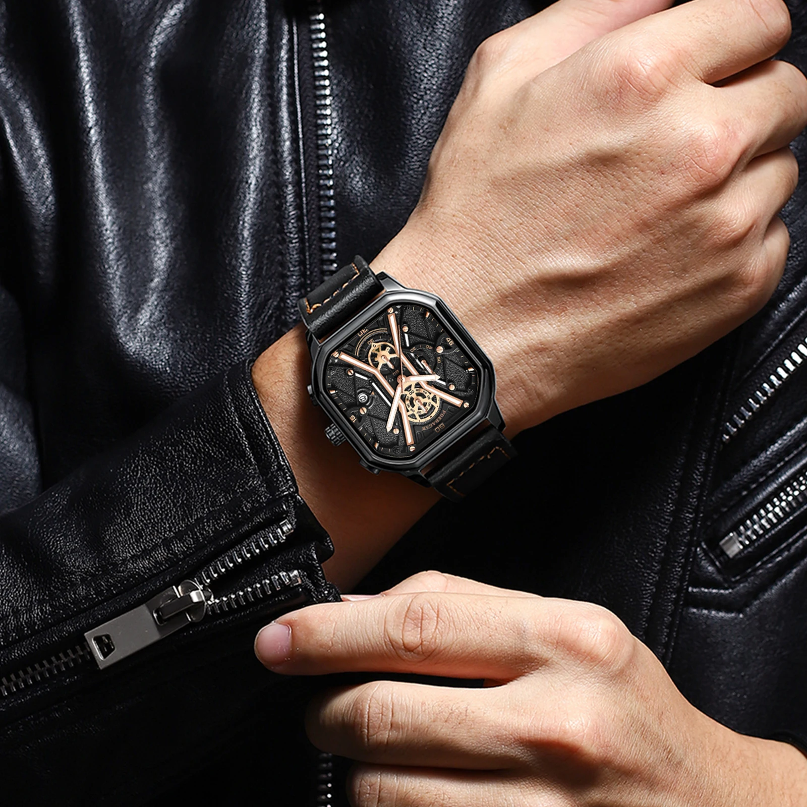 POEDAGAR Fashion Men Wristwatches Luxury Chronograph Luminous Waterproof Date Man Watch Square Dial Leather Quartz Men s Watches AliExpress 1511