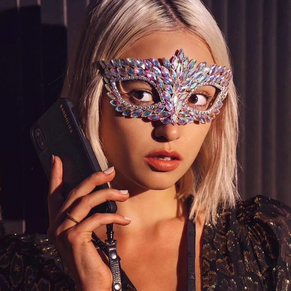 Sexy Crystal Exaggerated Mask Veil Masquerade Dance Accessories ...