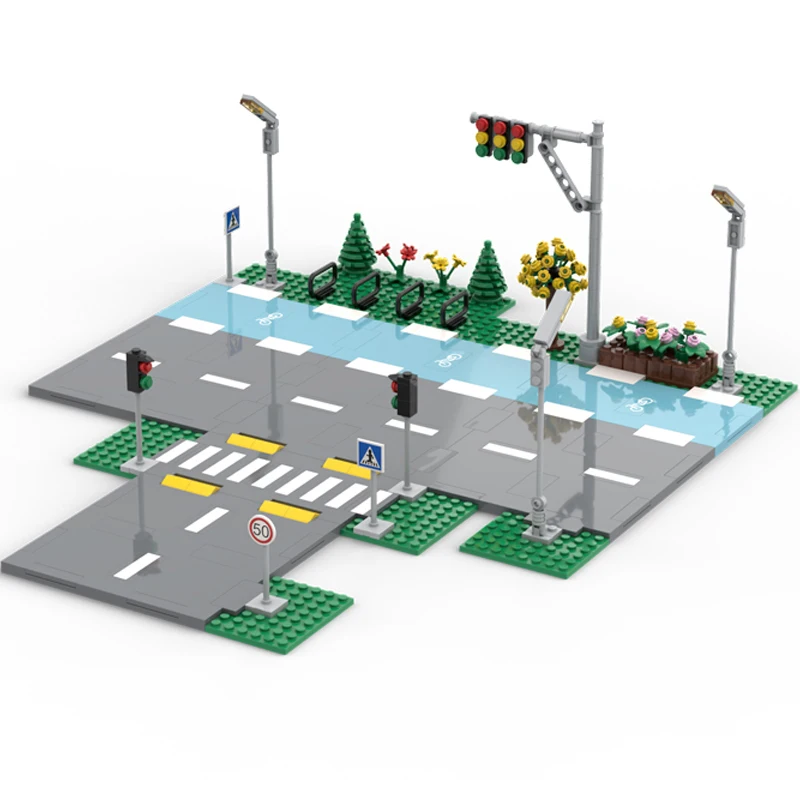 MOC Road Compatible City Street View Building Bricks Traffic Lights ...