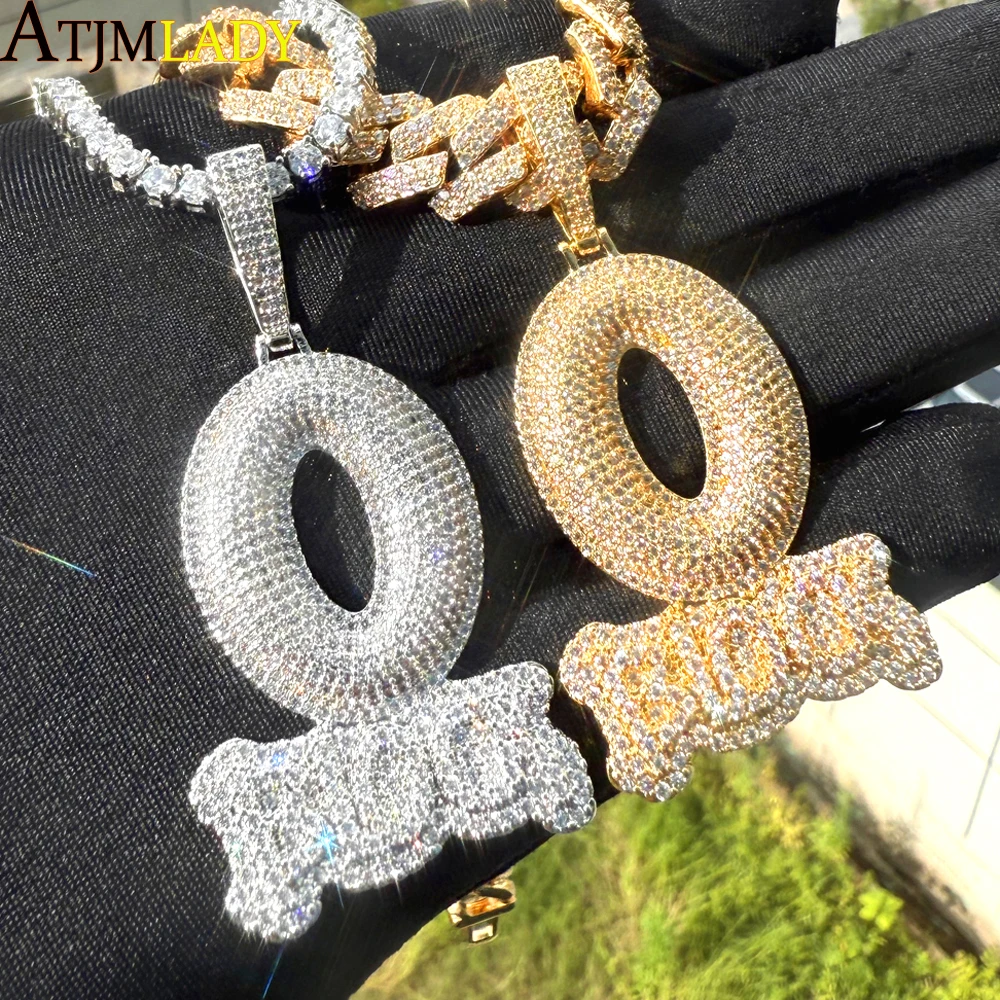 2025 New Letter O Block Pendant Necklace Iced Out Bling CZ Cubic ...