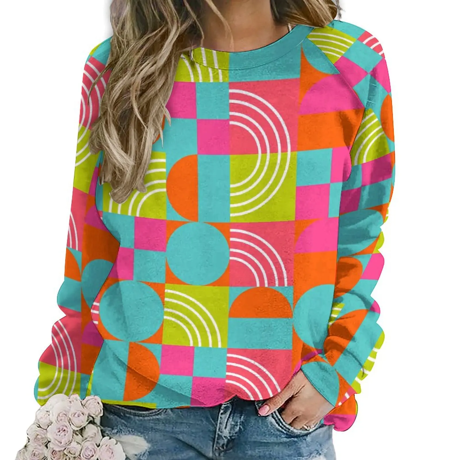 Bright-Color-Block-Casual-Hoodies-Autumn-Geometric-Retro-Hoodie-Long ...