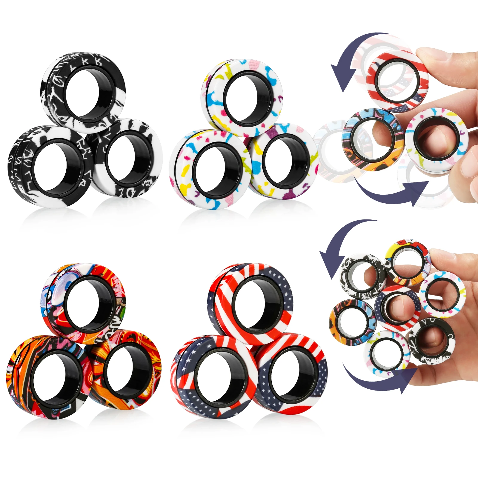 Yishidany Random 3pcs Magnetic Ring Fidget Toys Fingers Magnet Rings ...