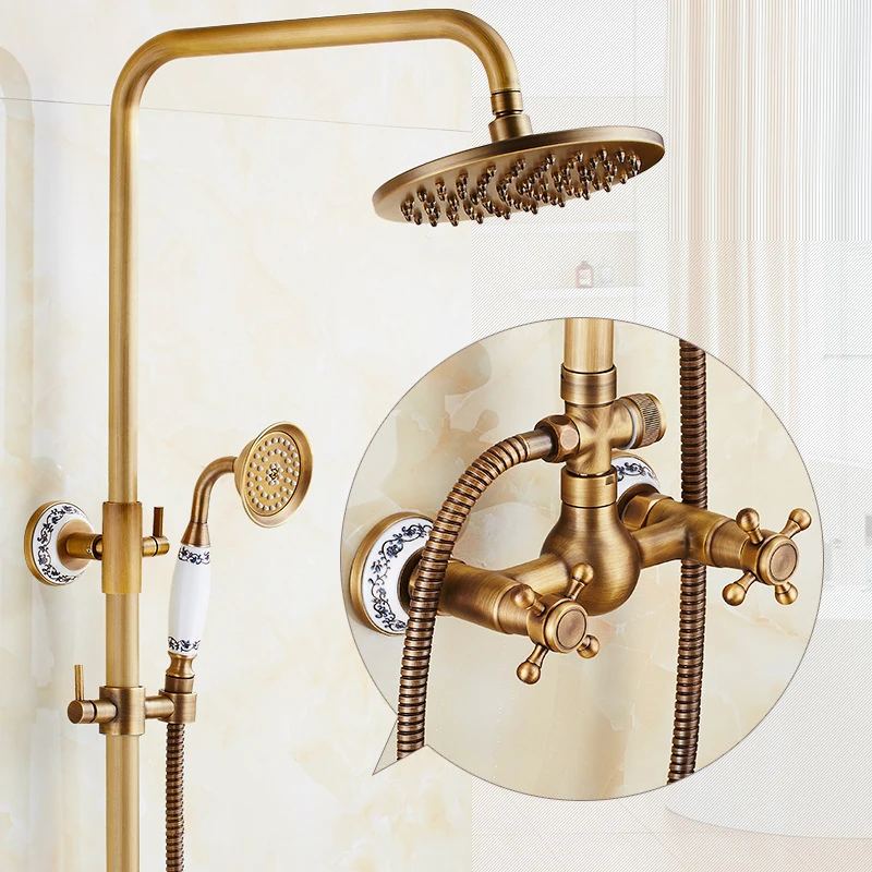 Luxury-NEW-Bathroom-Surface-Mount-Brass-Rainfall-Shower-Faucet-Set-Antique-Brass-with-Handshower ...