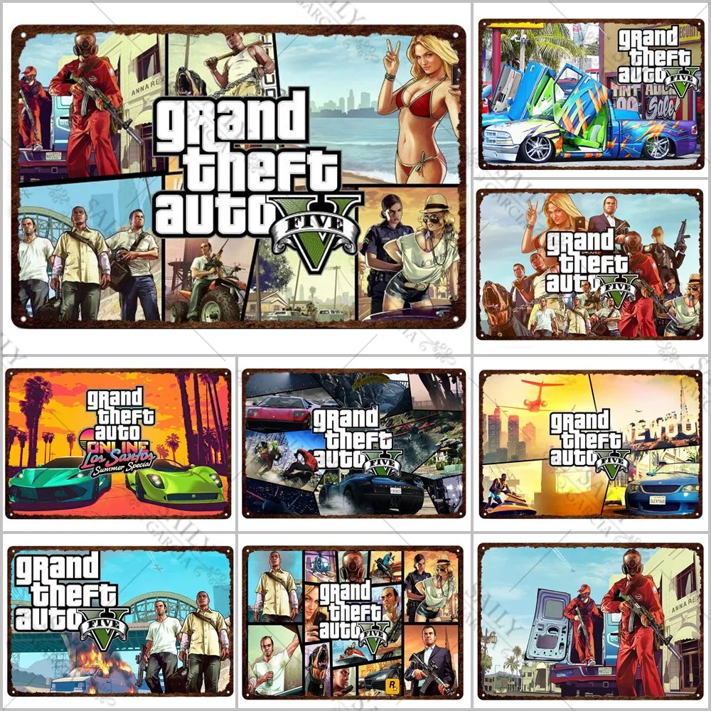 Gta 5 Game Video Metal Print Plates Grand Theft Auto Tin Sign Posters ...