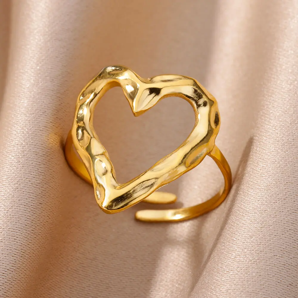 Hollow-Heart-Shape-Irregular-Rings-For-Women-Gold-Color-Open-Adjustable-Stainless-Steel-Ring ...