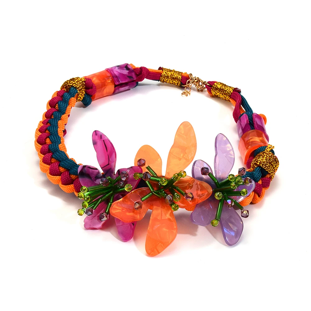 Bo-mio-feito-m-o-colar-colorido-resina-flor-corrente-vinatge-tnico ...