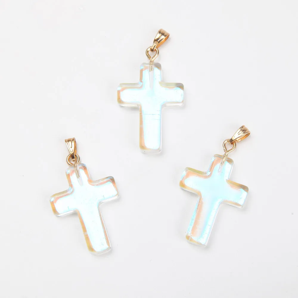 10PCS-18-29mm-Shine-Glass-Cross-Pendant-Necklace-Charms-for-Jewelry ...