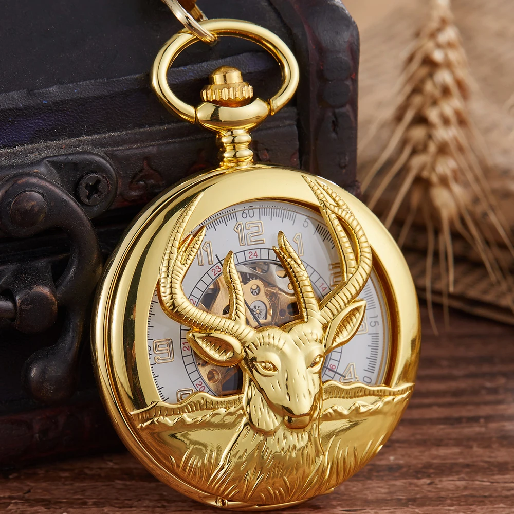 Animal-Goat-Mechanical-Pocket-Watch-Male-Gold-Steampunk-Skeleton-Luxury ...