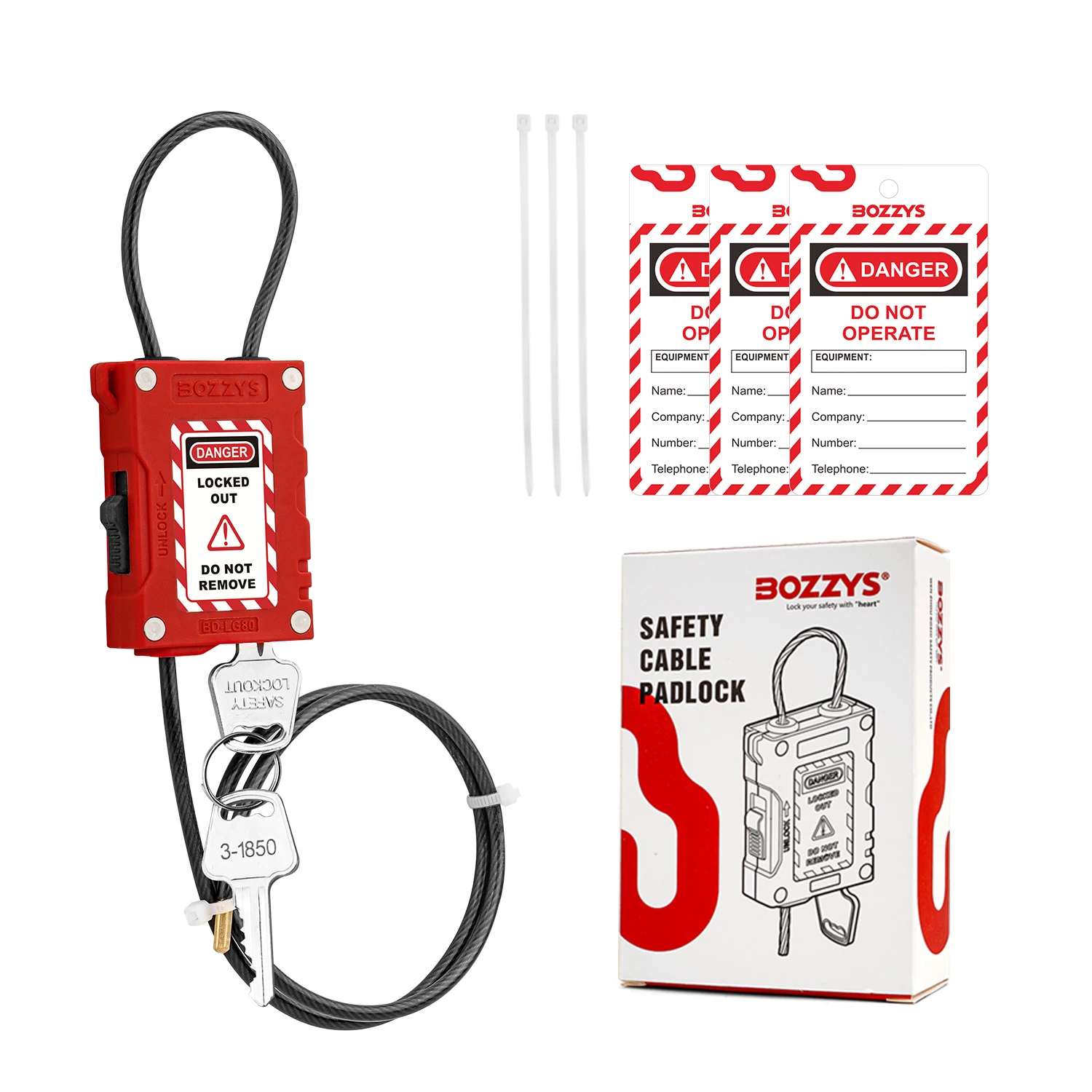 Adjustable-Universal-Safety-cable-padlock-Red-2-Keys-Nylon-body-PVC ...