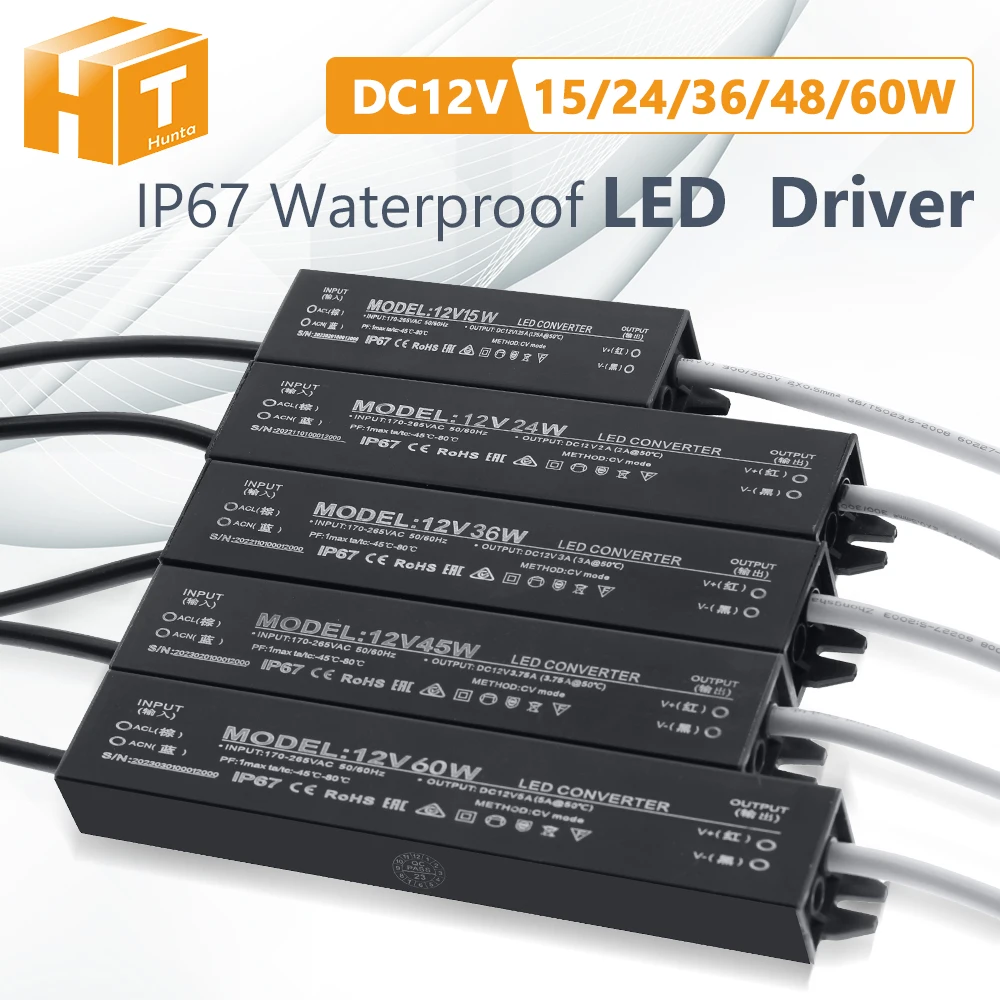 LED-Driver-Power-Supply-DC12V-15W-24W-36W-48W-60W-AC170-265V-IP67 ...