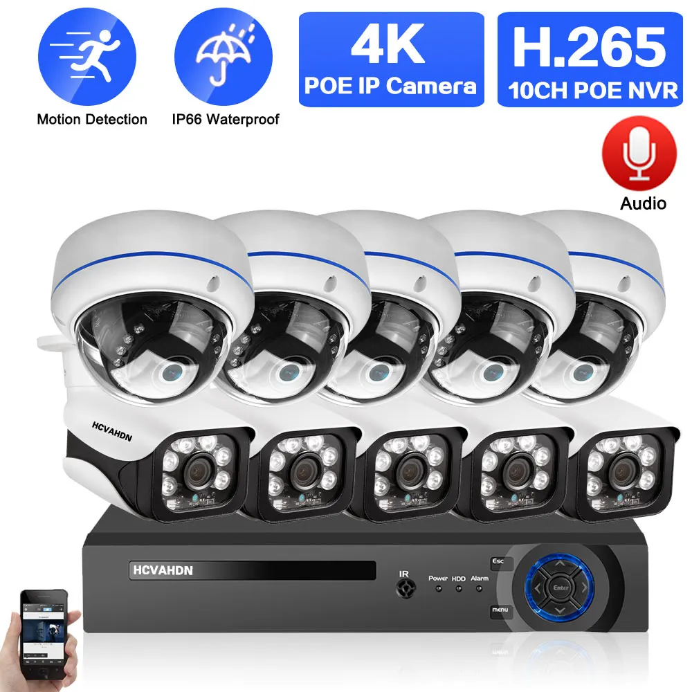 4K POE CCTV Camera System Set 8CH POE NVR Kit Outdoor Waterproof 8MP ...