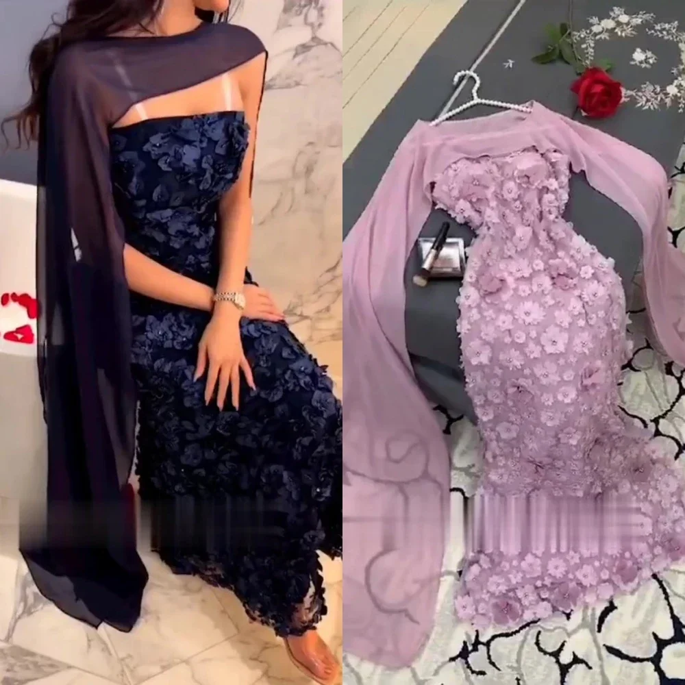 Customized Elegant Strapless Sheath Floor Length Prom Dresses Flower ...