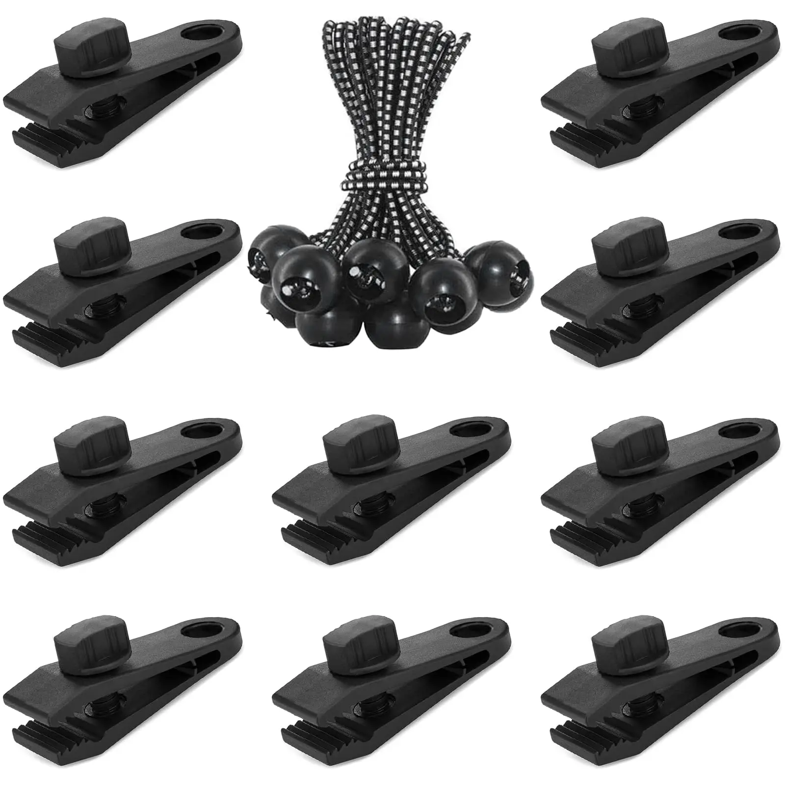 Tarpaulin Clips Set – 10PCS Heavy Duty Tarp Clips with 10 Bungee Cords ...