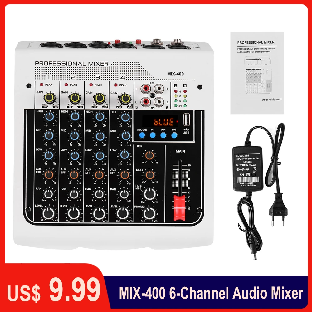 MIX-400 Professional 6-Channel Audio Mixer Mixing Console MIX5210 with ...
