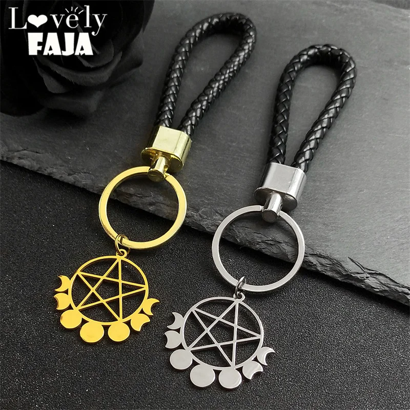 Goth Witchcraft Satan Pentagram Moon Stainless Steel Key chain Women ...
