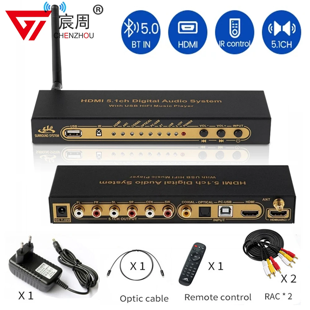 Hdmi 5.1ch Dts Ac3 Digital Audio Decoder Arc Spdif Coaxial Pc-usb Bluetooth Input 4k@60hz Hdmi 2 ...