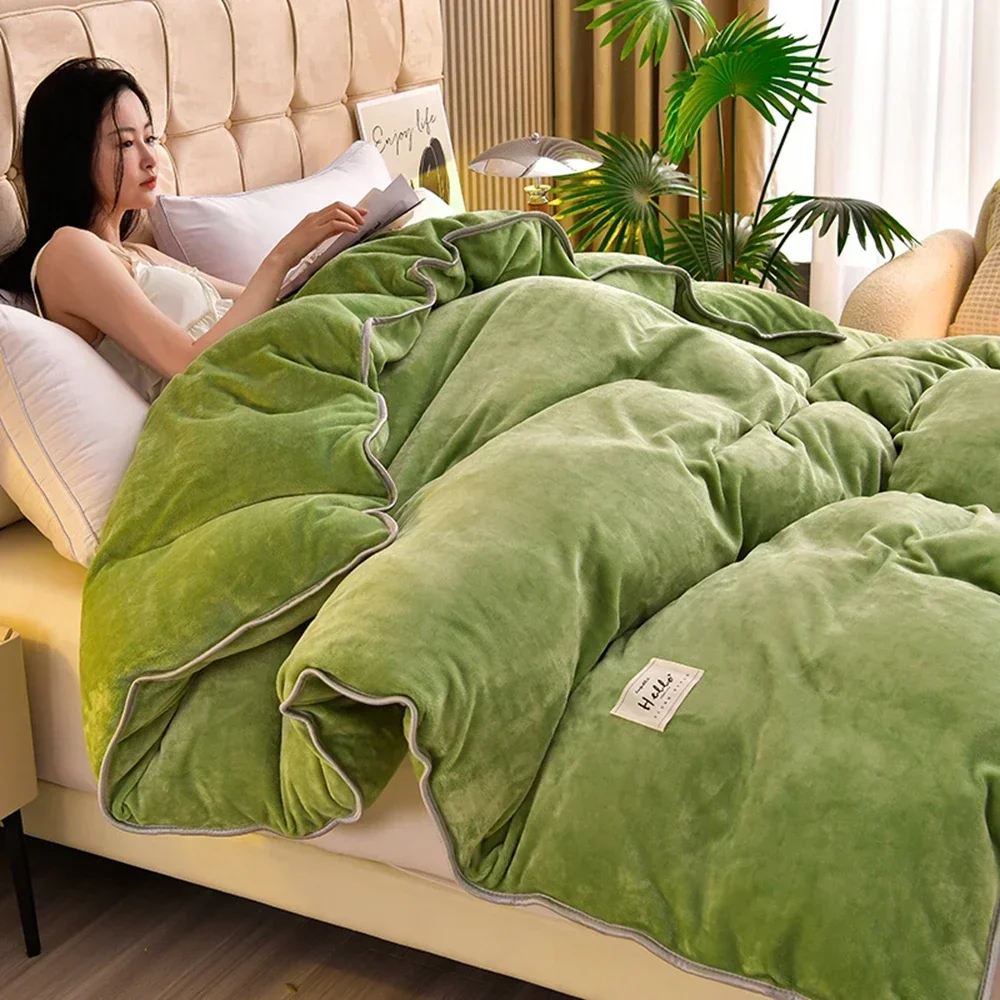 1pc-Coral-Fleece-Duvet-Cover-Green-Color-Warm-Soft-Thicker-Solid-Color ...